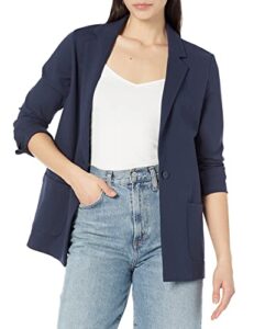 amazon essentials women's relaxed-fit soft ponte blazer, navy, large