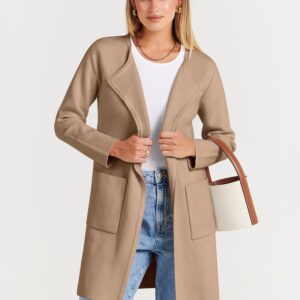 ANRABESS Women's Open Front Knit Lightweight Cardigan Casual Long Coatigan Sweater Lady Jacket Coat 2024 Fall Outerwear Large Khaki