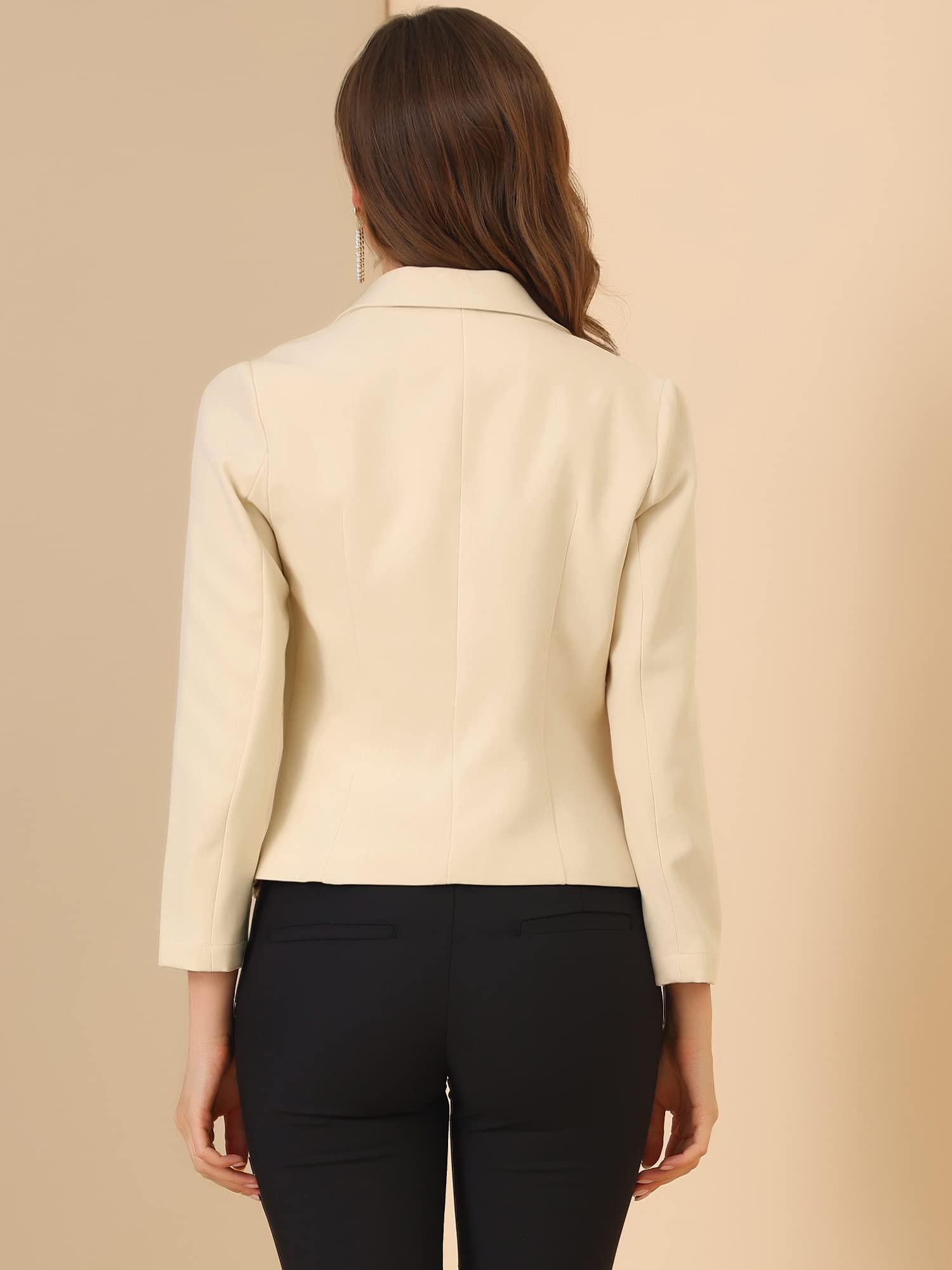 Allegra K Women's Open Front Office Work Business Casual Lightweight Crop Suit Blazer Jackets X-Small Beige-Solid