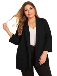 wdirara women's plus size long sleeve blazer casual open front cardigan jacket black 3xl