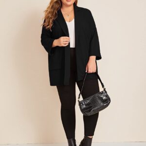 WDIRARA Women's Plus Size Long Sleeve Blazer Casual Open Front Cardigan Jacket Black 3XL