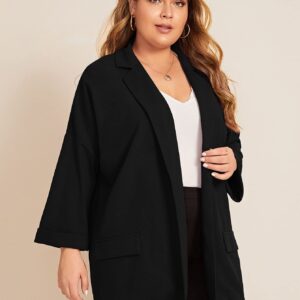 WDIRARA Women's Plus Size Long Sleeve Blazer Casual Open Front Cardigan Jacket Black 3XL