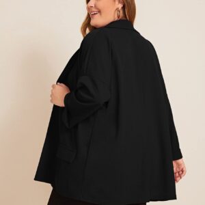 WDIRARA Women's Plus Size Long Sleeve Blazer Casual Open Front Cardigan Jacket Black 3XL