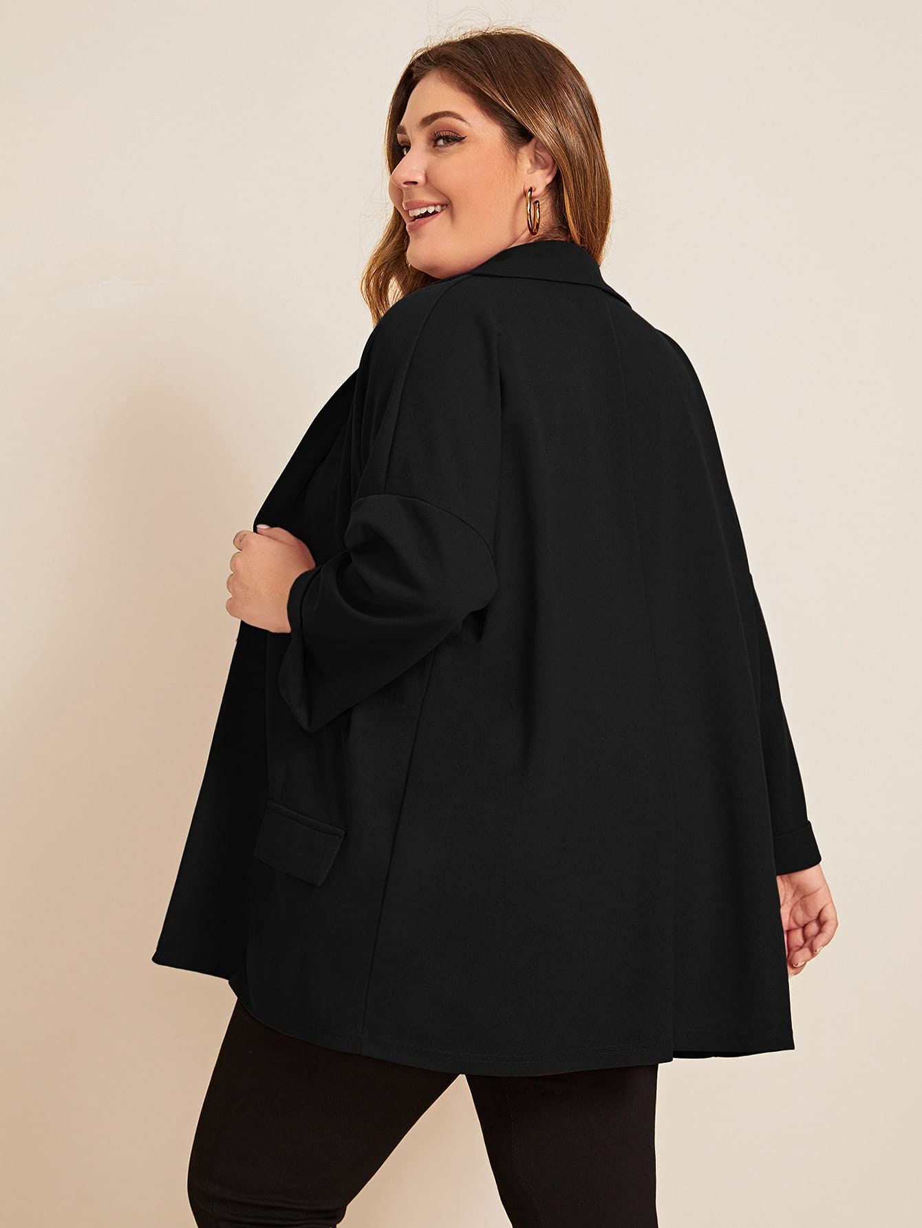 WDIRARA Women's Plus Size Long Sleeve Blazer Casual Open Front Cardigan Jacket Black 3XL