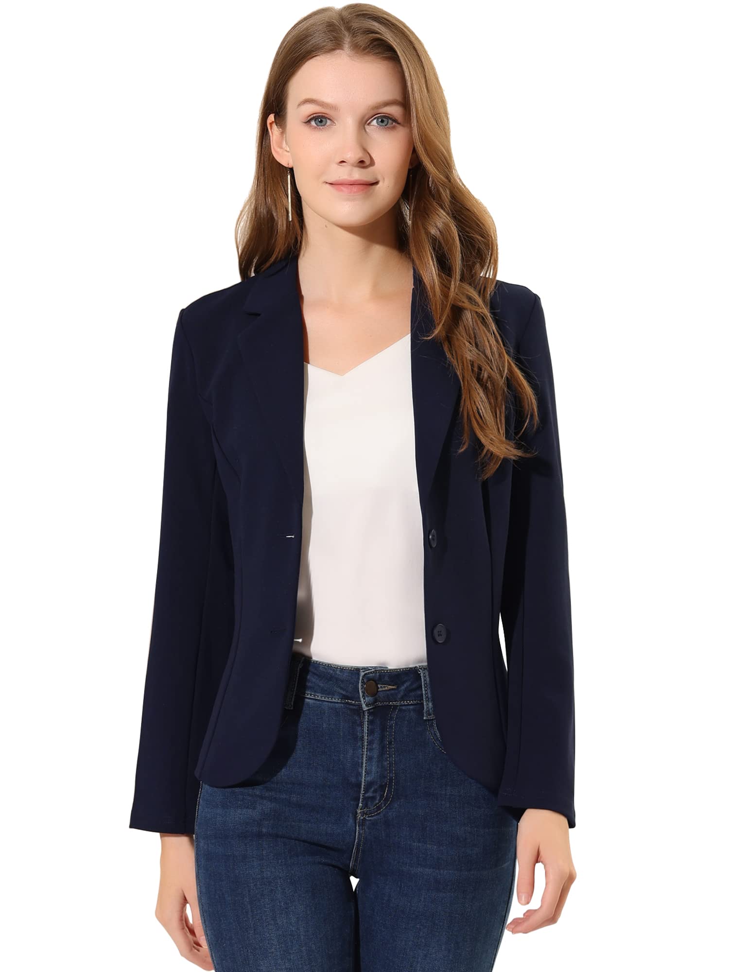 Allegra K Women's Work Office Lapel Collar Stretch Jacket Suit Blazer X-Small Navy Blue