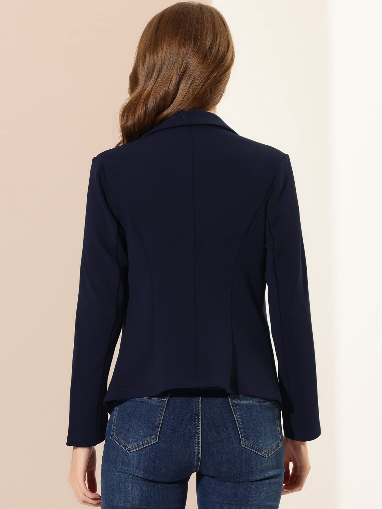 Allegra K Women's Work Office Lapel Collar Stretch Jacket Suit Blazer X-Small Navy Blue