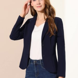 Allegra K Women's Work Office Lapel Collar Stretch Jacket Suit Blazer X-Small Navy Blue