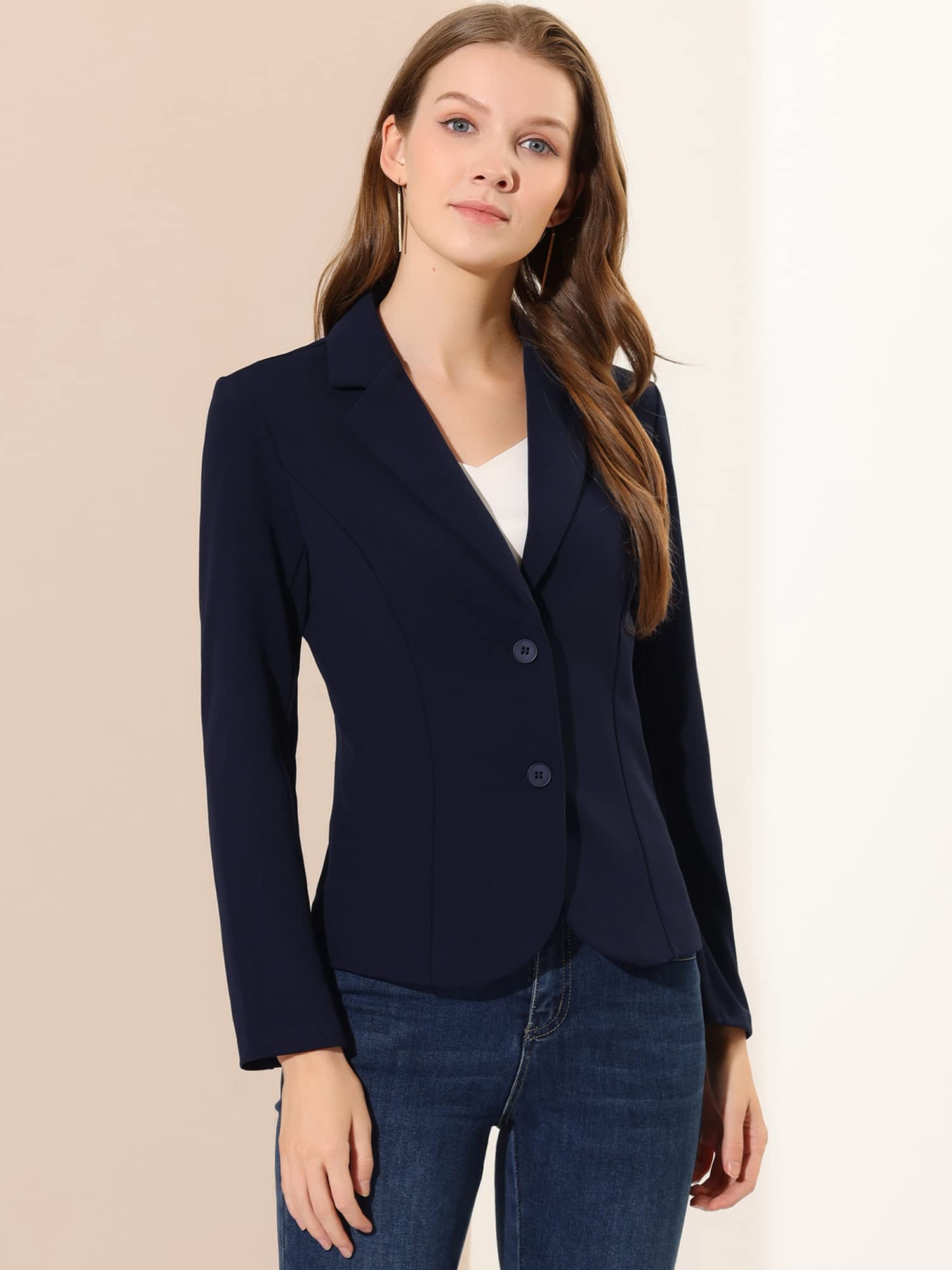 Allegra K Women's Work Office Lapel Collar Stretch Jacket Suit Blazer X-Small Navy Blue