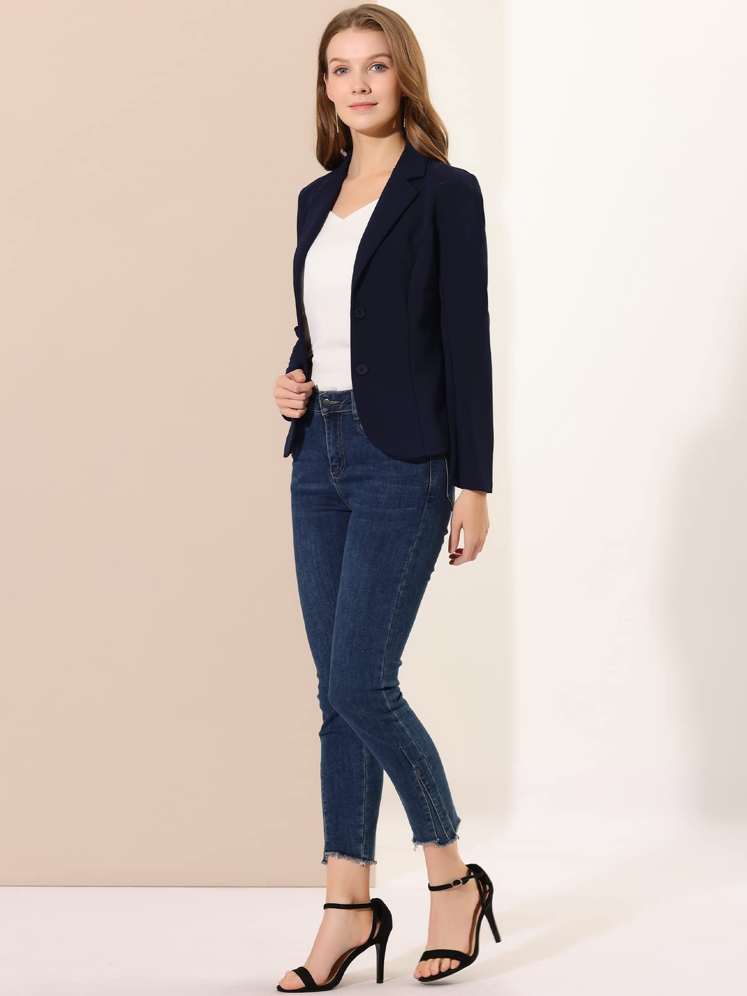 Allegra K Women's Work Office Lapel Collar Stretch Jacket Suit Blazer X-Small Navy Blue