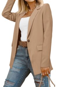 crazy grid women business casual blazer jacket long sleeve fashion blazer ladies buttons work professional suit jacket oversized 2xl khaki