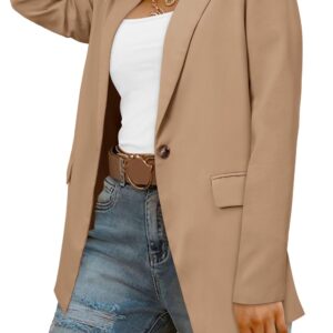 CRAZY GRID Women Business Casual Blazer Jacket Long Sleeve Fashion Blazer Ladies Buttons Work Professional Suit Jacket Oversized 2XL Khaki