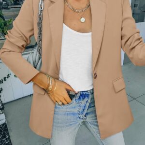 CRAZY GRID Women Business Casual Blazer Jacket Long Sleeve Fashion Blazer Ladies Buttons Work Professional Suit Jacket Oversized 2XL Khaki