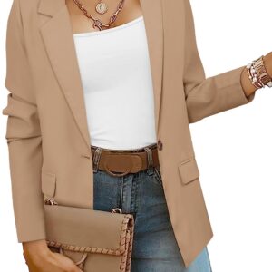 CRAZY GRID Women Business Casual Blazer Jacket Long Sleeve Fashion Blazer Ladies Buttons Work Professional Suit Jacket Oversized 2XL Khaki