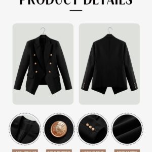 CRAZY GRID Womens Double Breasted Blazer Jackets Open Front Business Casual Suit Jacket Lapel Gold Button Long Sleeve Dressy Blazer Ladies Work Office Blazer Plus Size Black XX-Large