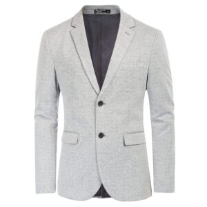 men's casual stretch knit sport coat 2 button herringbone blazer suit jacket light grey m