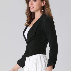 Allegra K Women's Notched Lapel Ruched Sleeve Jackets Business Cropped Blazer Small Black