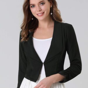 Allegra K Women's Notched Lapel Ruched Sleeve Jackets Business Cropped Blazer Small Black