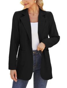 dazosue women open front blazers long sleeve casual ol office slim buttonless suit jacket with pockets black l