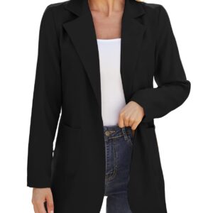 Dazosue Women Open Front Blazers Long Sleeve Casual OL Office Slim Buttonless Suit Jacket with Pockets Black L