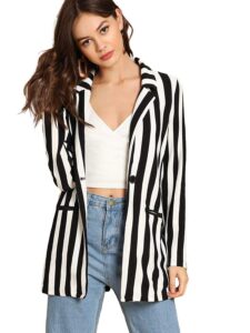 floerns women's casual work office open front striped blazer black white xl