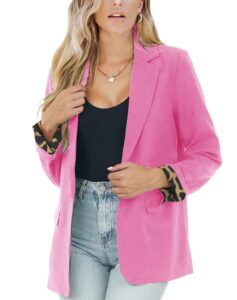 prettoday women's casual blazers leopard print open front long sleeve work office jackets blazer with pockets (pink,small)