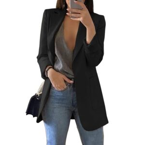 cnkwei womens casual blazers open front long sleeve lapel collar work office jacket black