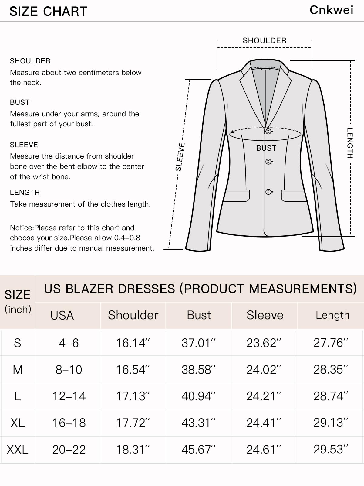 Cnkwei Womens Casual Blazers Open Front Long Sleeve Lapel Collar Work Office Jacket Black