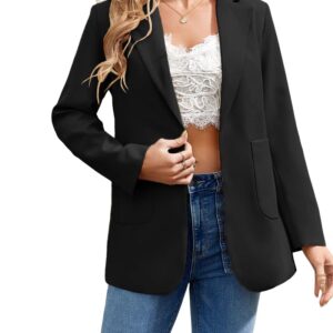 Cnkwei Womens Casual Blazers Open Front Long Sleeve Lapel Collar Work Office Jacket Black