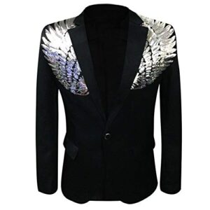 men's wedding sequin wing stage clothes premium suit jacket blazer coat (medium, black)