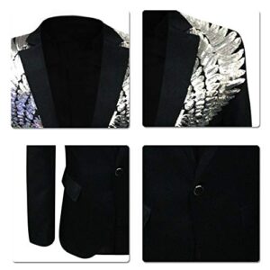 Men's Wedding Sequin Wing Stage Clothes Premium Suit Jacket Blazer Coat (Medium, Black)