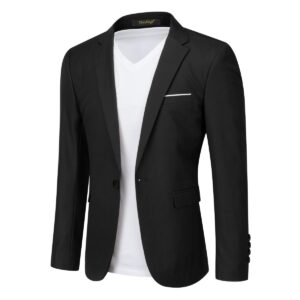 cloudstyle men's suit jacket one button slim fit sport coat business daily blazer,black,large