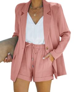 sysea women's business suits long sleeve blazer jacket coat and high waisted shorts 2 pieces outfits set light pink