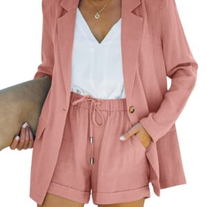 SySea Women's Business Suits Long Sleeve Blazer Jacket Coat and High Waisted Shorts 2 Pieces Outfits Set Light Pink