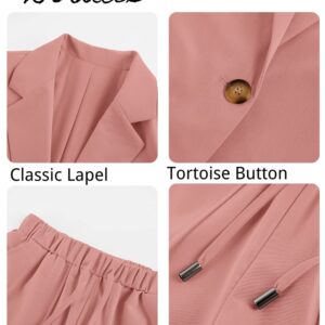 SySea Women's Business Suits Long Sleeve Blazer Jacket Coat and High Waisted Shorts 2 Pieces Outfits Set Light Pink