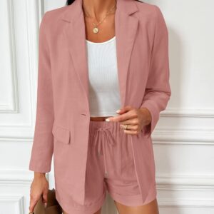 SySea Women's Business Suits Long Sleeve Blazer Jacket Coat and High Waisted Shorts 2 Pieces Outfits Set Light Pink