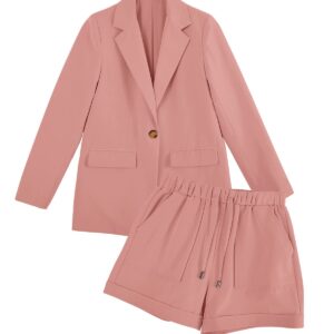 SySea Women's Business Suits Long Sleeve Blazer Jacket Coat and High Waisted Shorts 2 Pieces Outfits Set Light Pink