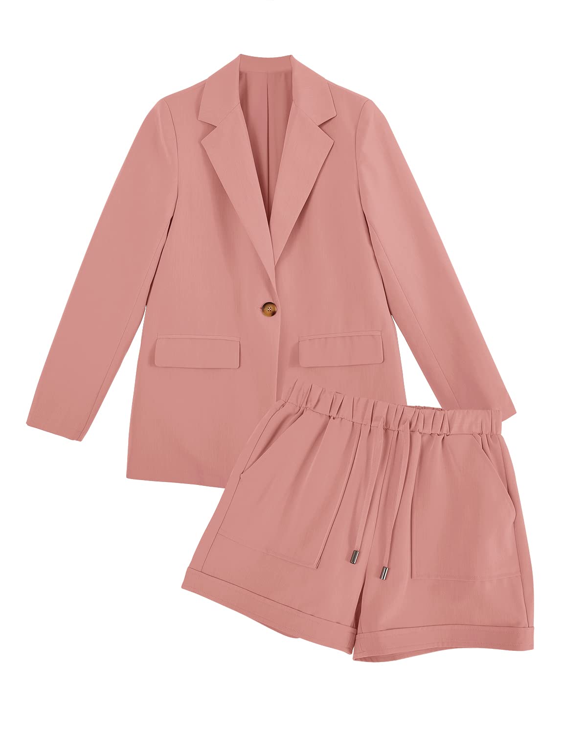 SySea Women's Business Suits Long Sleeve Blazer Jacket Coat and High Waisted Shorts 2 Pieces Outfits Set Light Pink