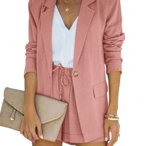 SySea Women's Business Suits Long Sleeve Blazer Jacket Coat and High Waisted Shorts 2 Pieces Outfits Set Light Pink