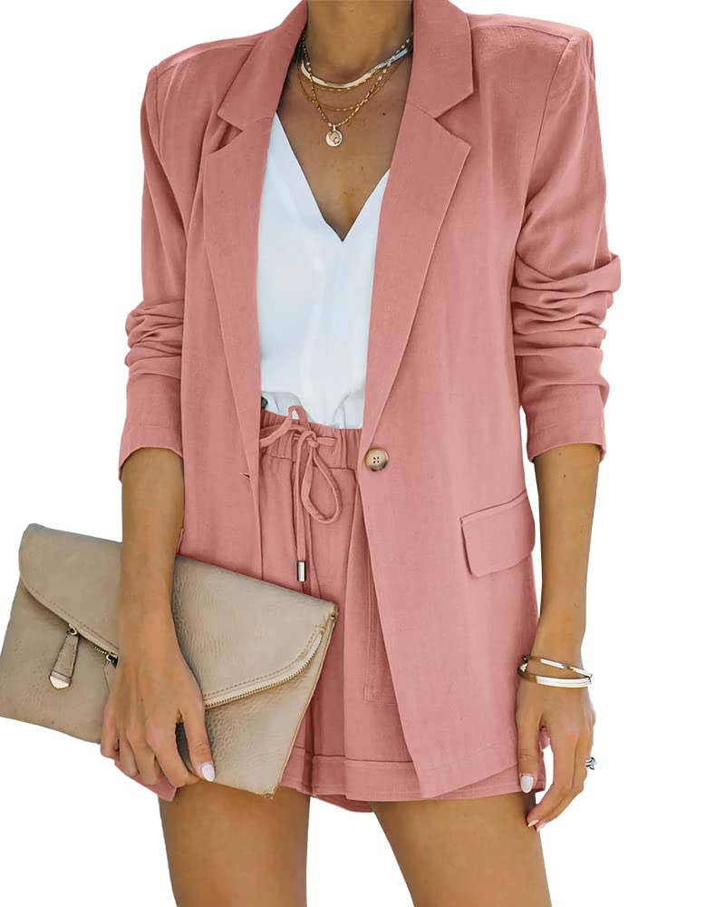 SySea Women's Business Suits Long Sleeve Blazer Jacket Coat and High Waisted Shorts 2 Pieces Outfits Set Light Pink