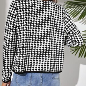 WDIRARA Women's Houndstooth Open Front Long Sleeve Plaid Work Office Elegant Jacket Black and White Tall S