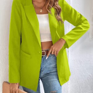 WDIRARA Women's Lapel Neck Open Front Blazer Long Sleeve Pocket Button Front Jacket Lime Green M