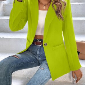 WDIRARA Women's Lapel Neck Open Front Blazer Long Sleeve Pocket Button Front Jacket Lime Green M