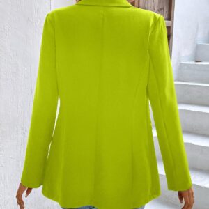 WDIRARA Women's Lapel Neck Open Front Blazer Long Sleeve Pocket Button Front Jacket Lime Green M