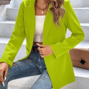 WDIRARA Women's Lapel Neck Open Front Blazer Long Sleeve Pocket Button Front Jacket Lime Green M