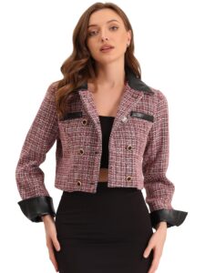 allegra k tweed plaid blazer for women's contrast collar double breasted vintage cropped jackets x-large red