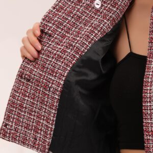 Allegra K Tweed Plaid Blazer for Women's Contrast Collar Double Breasted Vintage Cropped Jackets X-Large Red