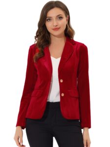 allegra k velvet blazers for women's party notched lapel single breasted long sleeve blazer small red