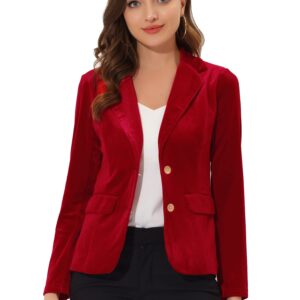 Allegra K Velvet Blazers for Women's Party Notched Lapel Single Breasted Long Sleeve Blazer Small Red