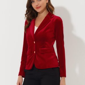 Allegra K Velvet Blazers for Women's Party Notched Lapel Single Breasted Long Sleeve Blazer Small Red