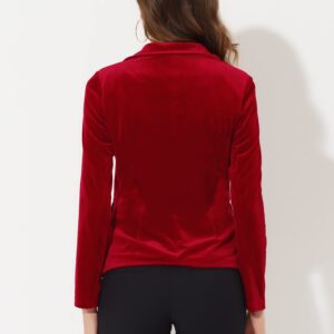 Allegra K Velvet Blazers for Women's Party Notched Lapel Single Breasted Long Sleeve Blazer Small Red